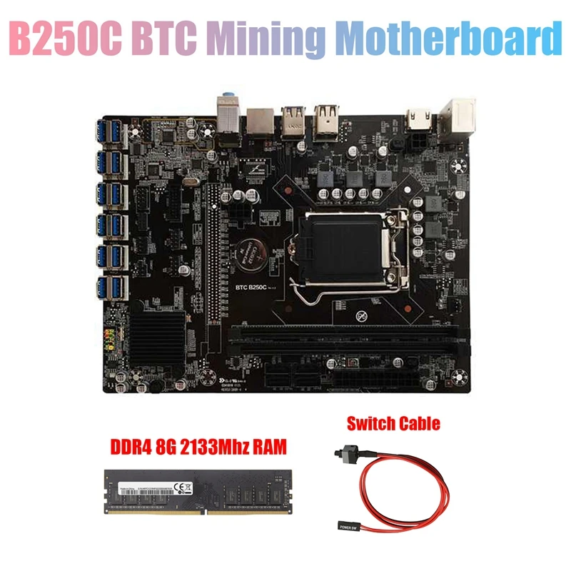 Placa base de minería B250C BTC + Cable de interruptor + DDR4 8G ...