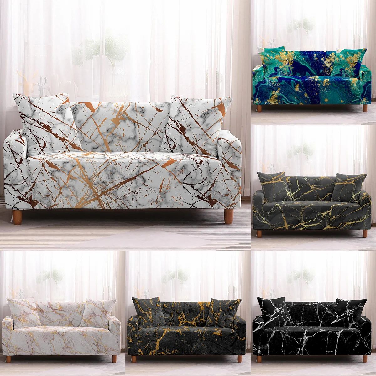 1Pcs Slipcovers Sofa Cover Marble Pattern Sofa Covers Sofa Towel Living ...