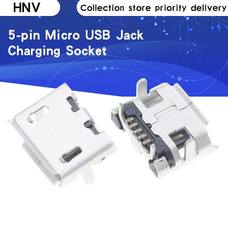 10PCS Micro USB 5P,5 pin Micro USB Jack,5Pins Micro USB Connector Tail ...