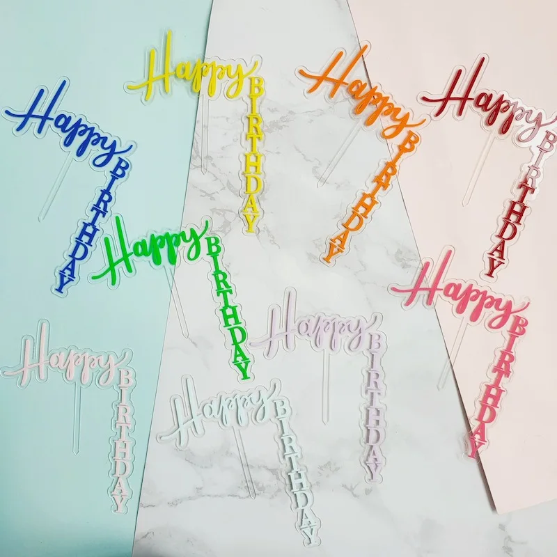 Original Acrylic Happy Birthday Cake Topper Gold Pink Birthday Cupcake ...