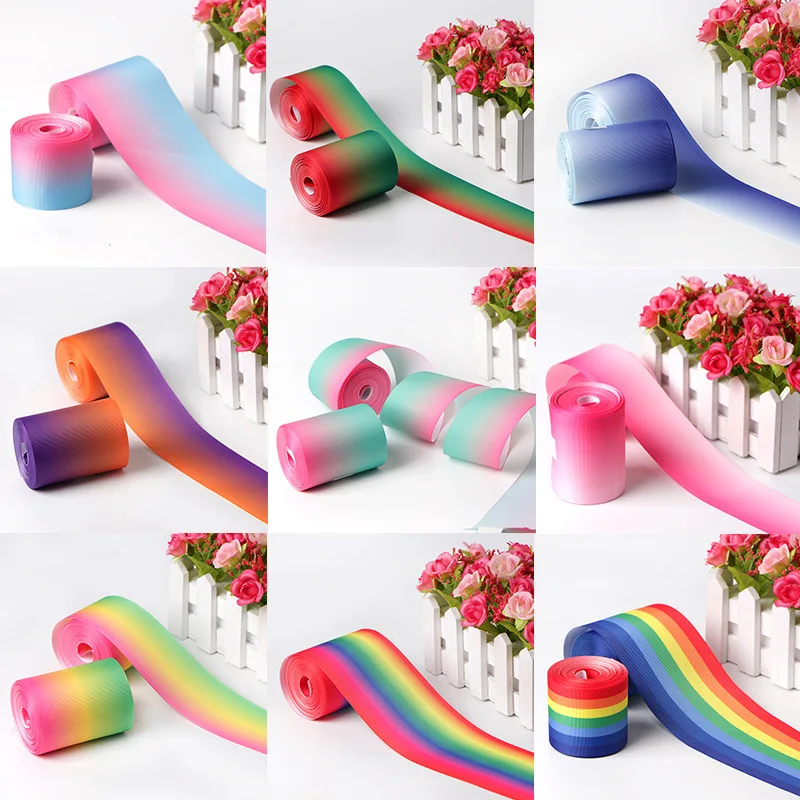 5 Yards/Roll 25 38 50 75mm Gradient Rainbow Grosgrain Ribbon for ...