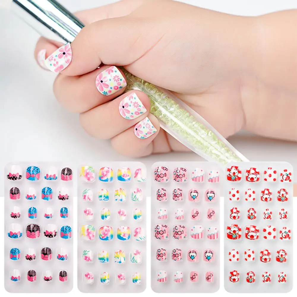 24Pcs-Set-Kids-Cartoon-Style-Detachable-Fake-Nails-Full-Cover-Press ...