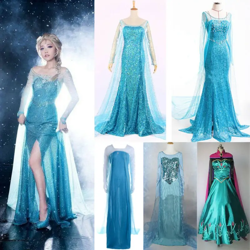 Buy Elza Dress Frozen Elsa Anna Women Maxi Long Cosplay Halloween ...