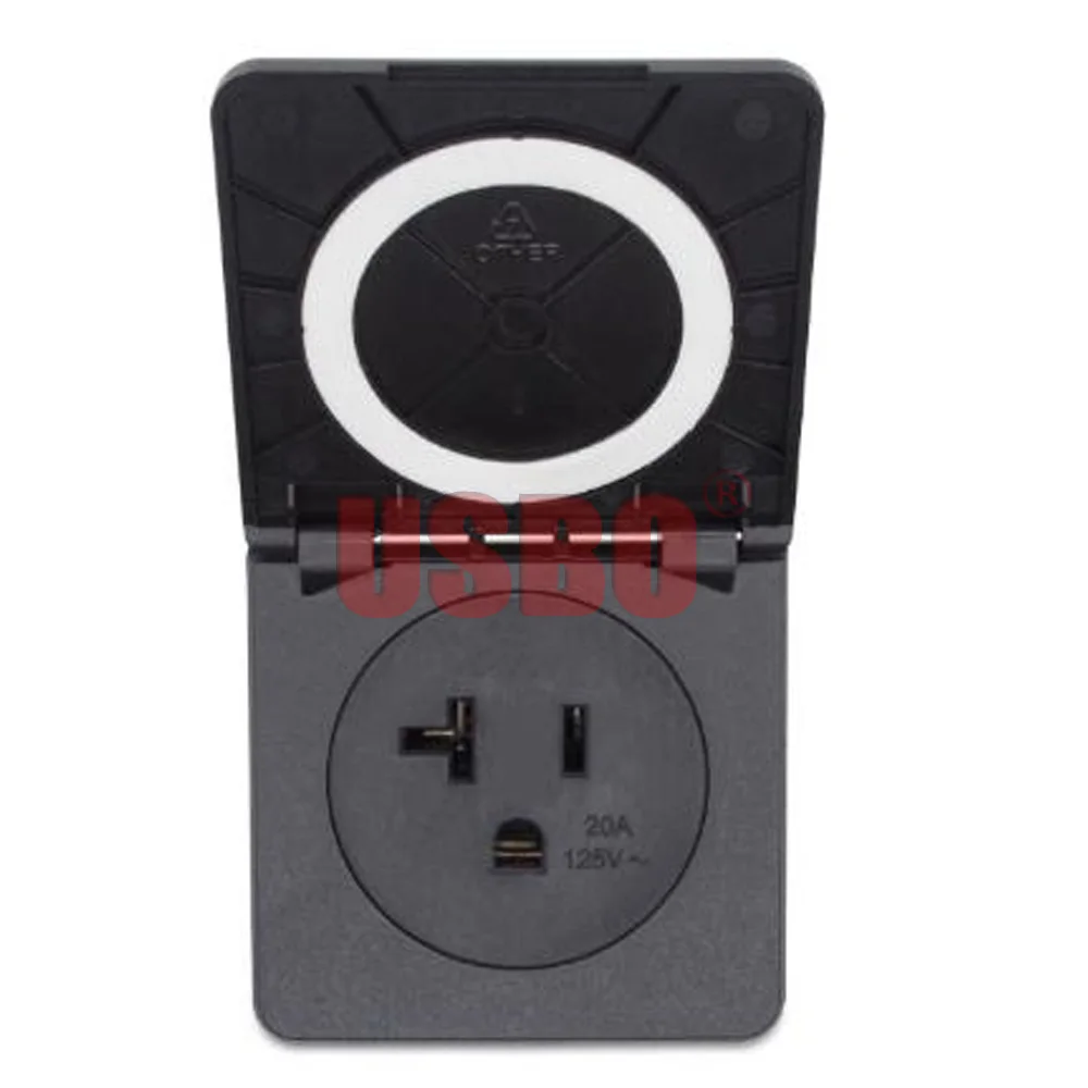 Black 20A 250V square cover outdoor socket IP44 60*60mm USA Canada ...