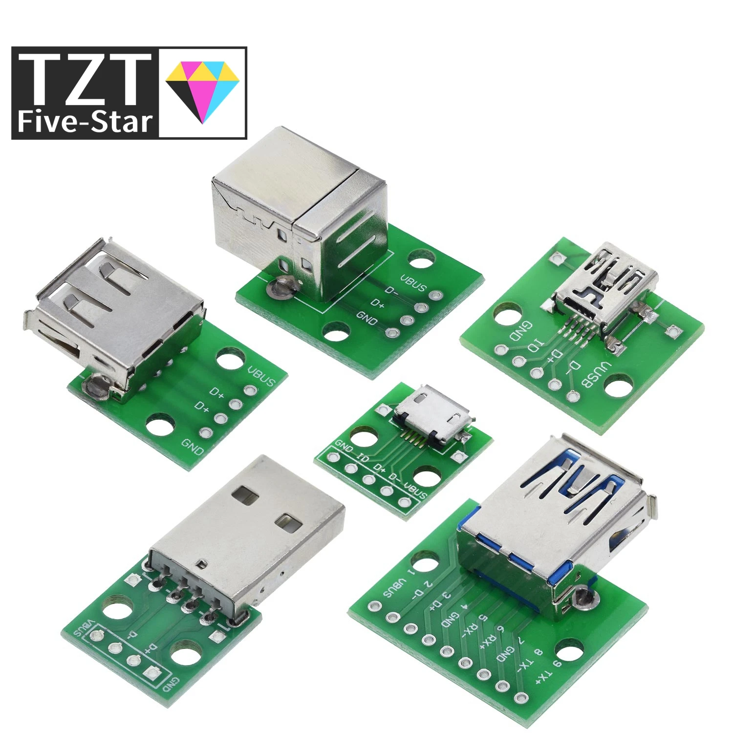 Conector macho USB, adaptador MINI MICRO USB a DIP de 2,54mm, conector ...