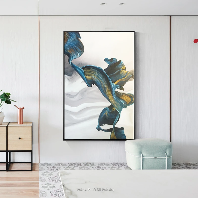 Pintura-abstracta-de-arte-azul-Original-lienzo-acr-lico-pintado-a-mano ...