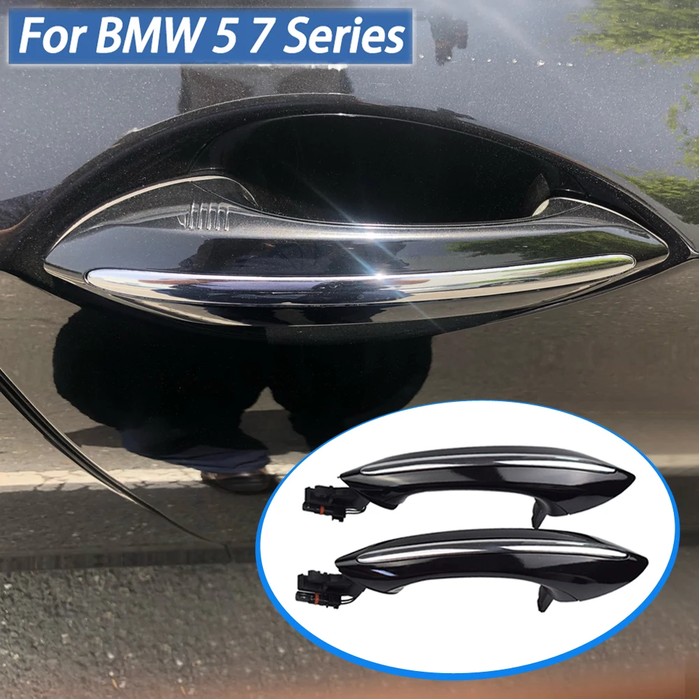Black Outer Outside Exterior Comfort Access Door Handle Set For BMW 5 7 ...