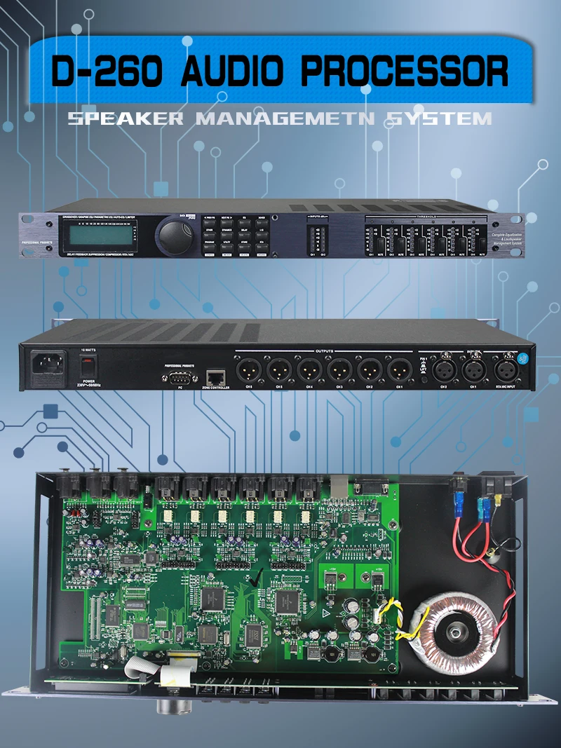 Pro audio Loudspeaker Management System 2 In 6 Out 260 DSP audio Processor,Audio Processor