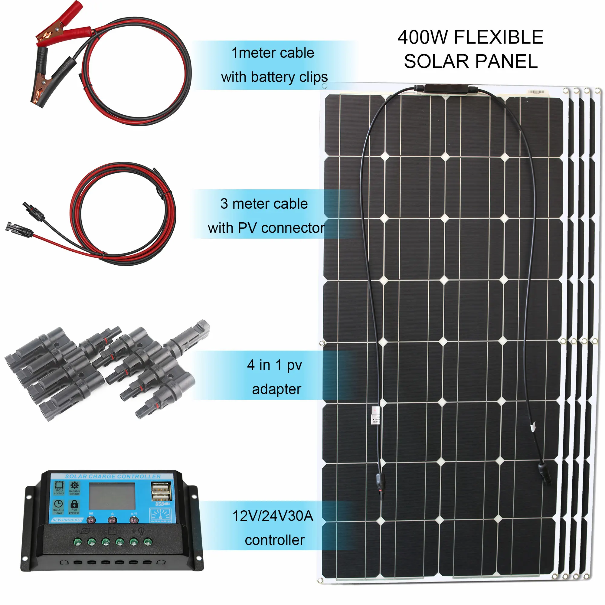 Kit complet de panneaux solaires 400w 300w 200w 100w 12v panneau d'alimentation solaire Flexible ...