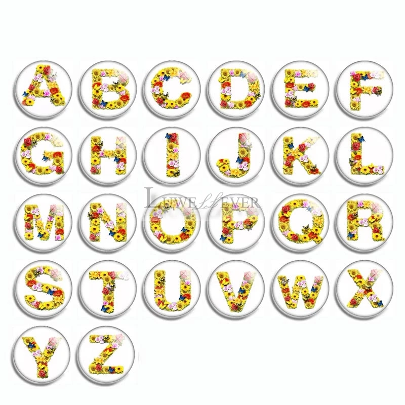 10mm 12mm 14mm 16mm 20mm 25mm 456 English Alphabet Mix Round Glass ...