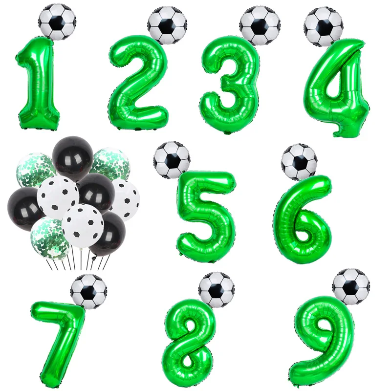 1set Soccer Football Foil Balloons 32inch Green Number Balls baby Boy 1 ...