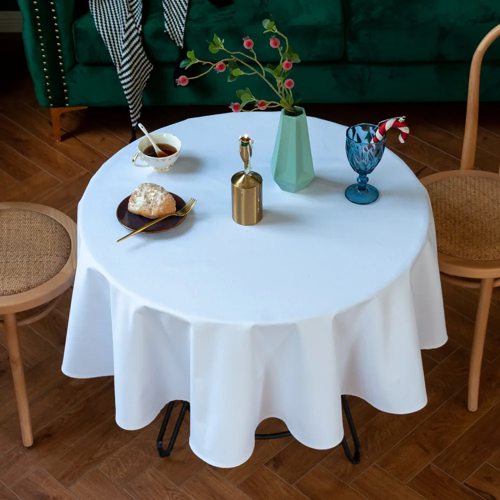 Round Pure White Color Table Cloth 140cm Home Desk Decoration ...