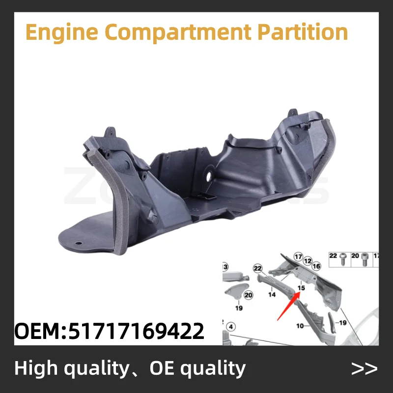 엔진 구획 파티션 캐빈 방화벽 브래킷 절연 보드, 중간 하단, BMW X5 X6 E70 E71 E72 51717169422