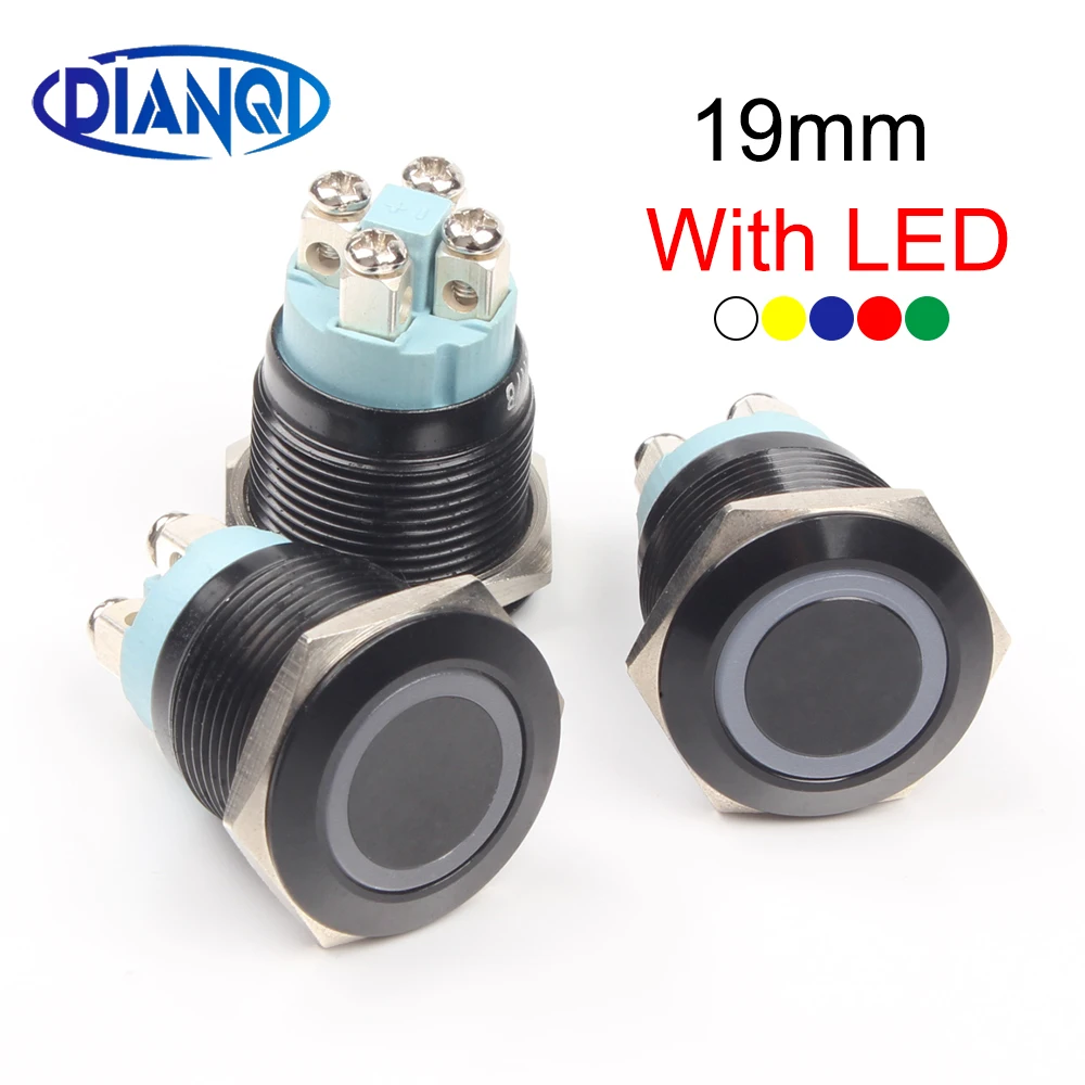 1pcs 19mm Metal aluminum press Push Button Switch flat round ring ...