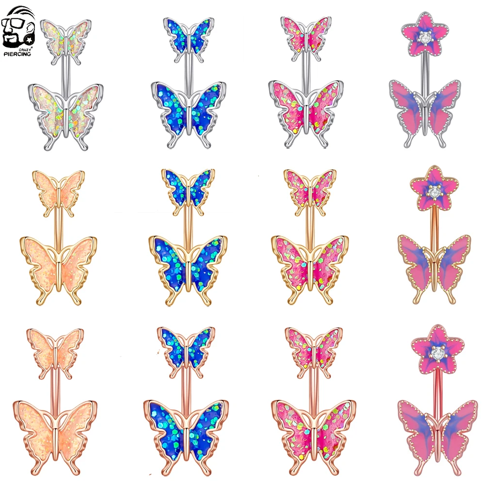Cute-Butterfly-Flower-Steel-Navel-Piercing-Shinny-Dance-Belly-Rings-Body-Piercing-Jewelry-14G ...