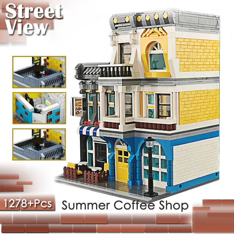 Ideas Street View 1278pcs the Summer Coffee Shop Building Blocks City ...
