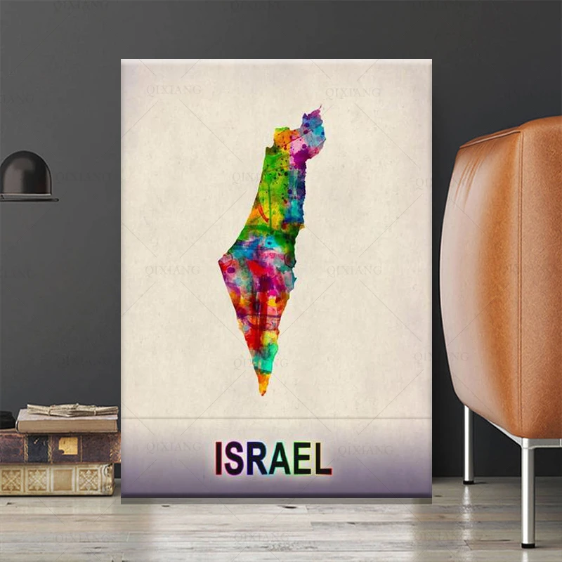 Israel Map in Canvas Wall Art Print Modern Poster Wall Pictures Living ...