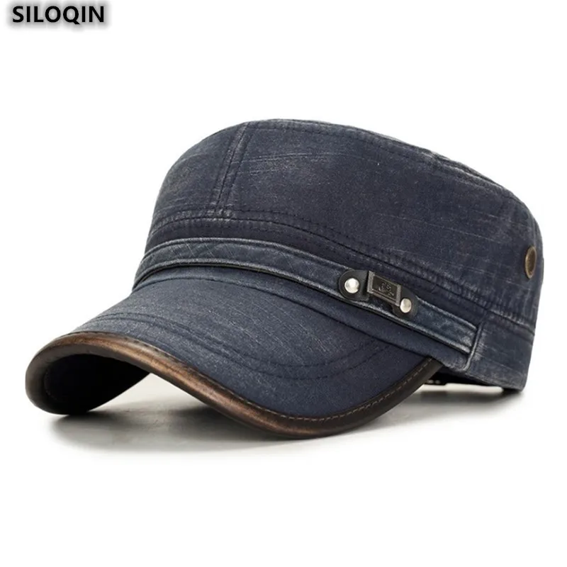 SILOQIN Autumn Winter Men's Fashion Retro Flat Caps Washed Cotton Army ...