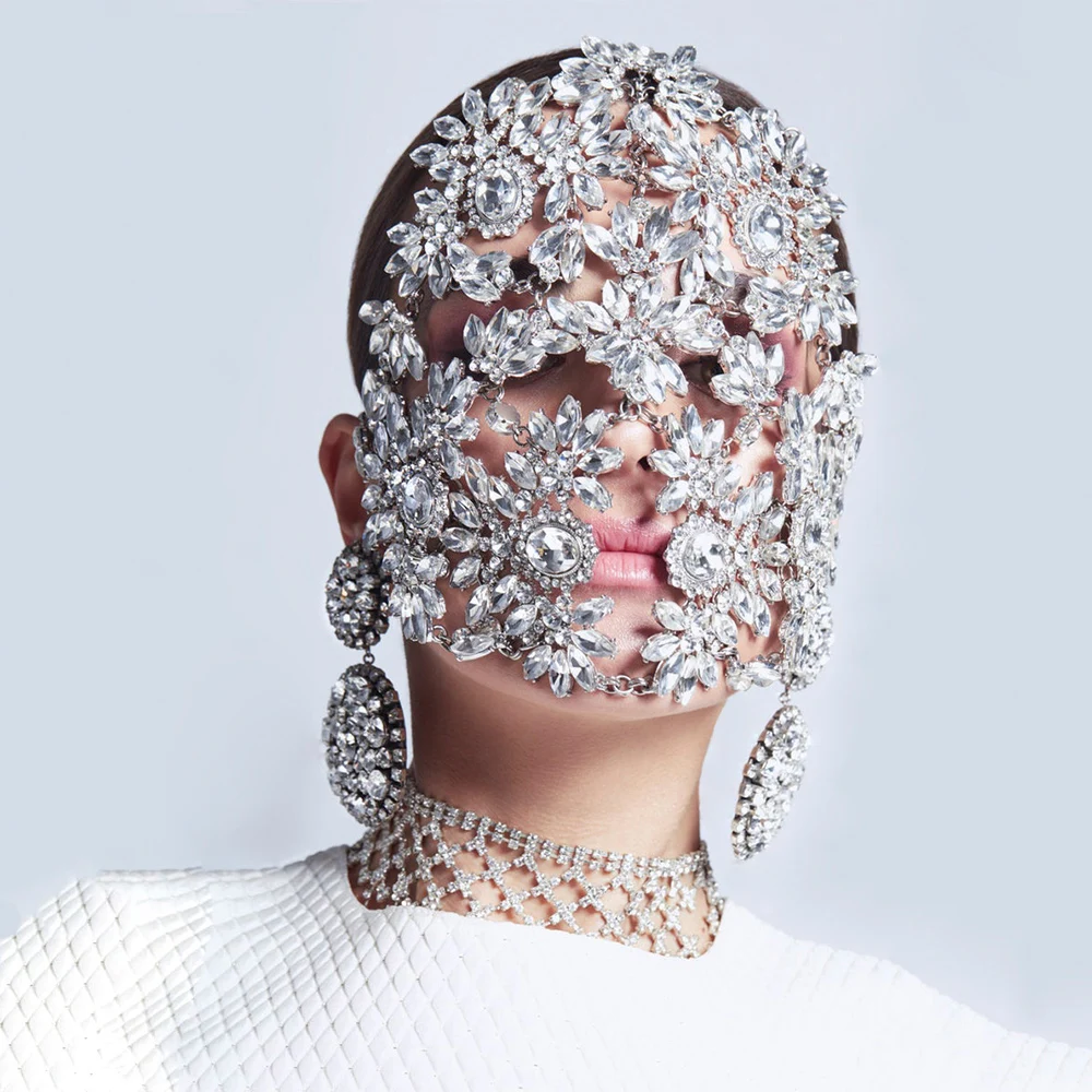 Bling Bling Crystal Flower Full Face Masks Luxury Designer Women's ...