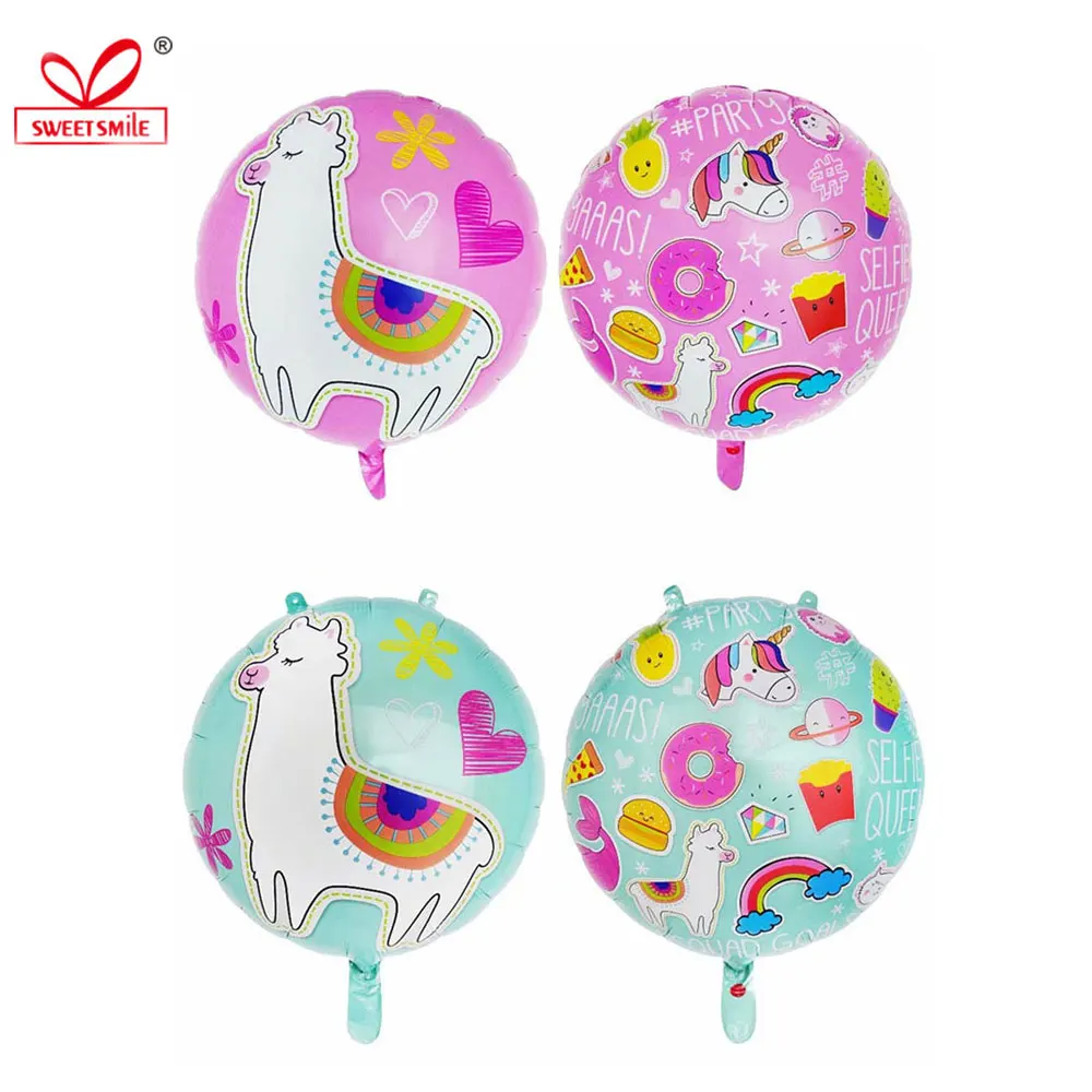 18inch Round Foil Balloons Cartoon Alpaca Ballon Happy Birthday ...
