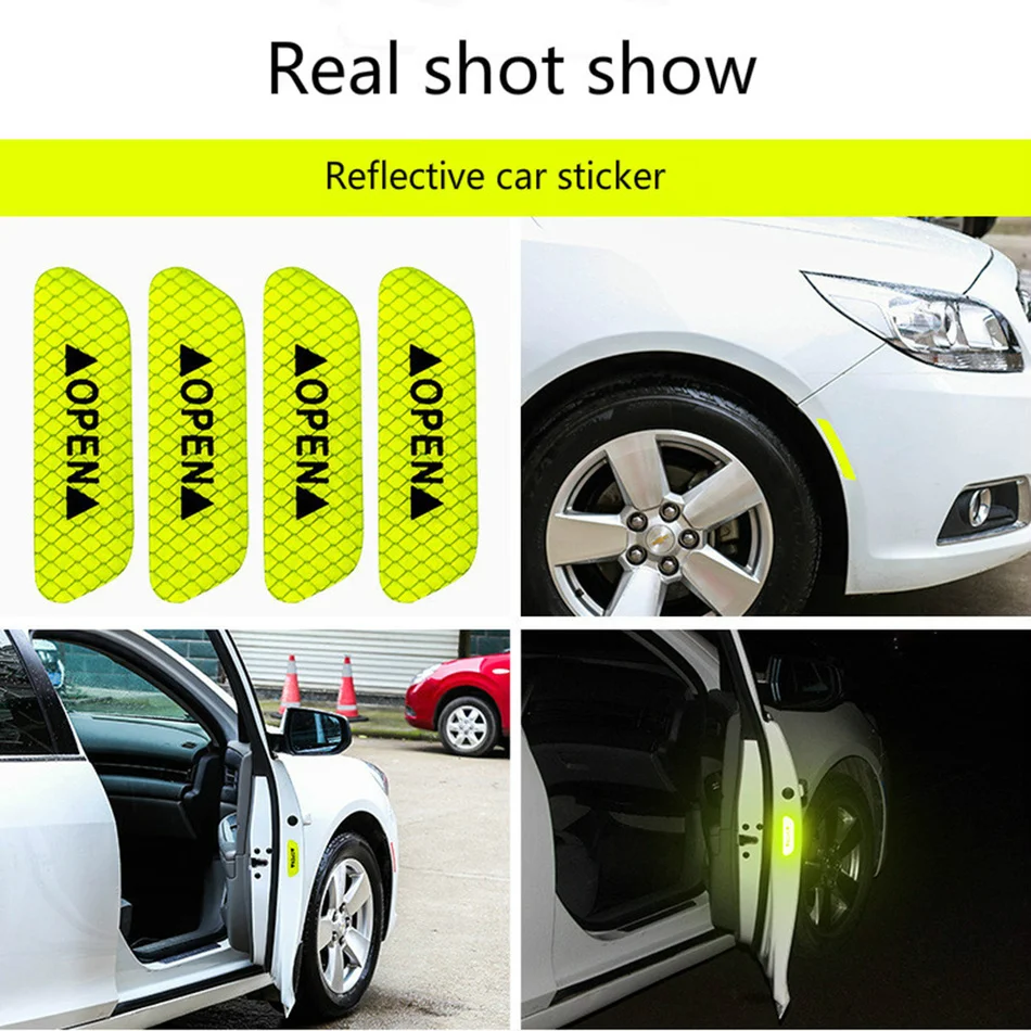 4pcs/Set Car Door Reflective Stickers Door Sticker Decal Warning Tape ...