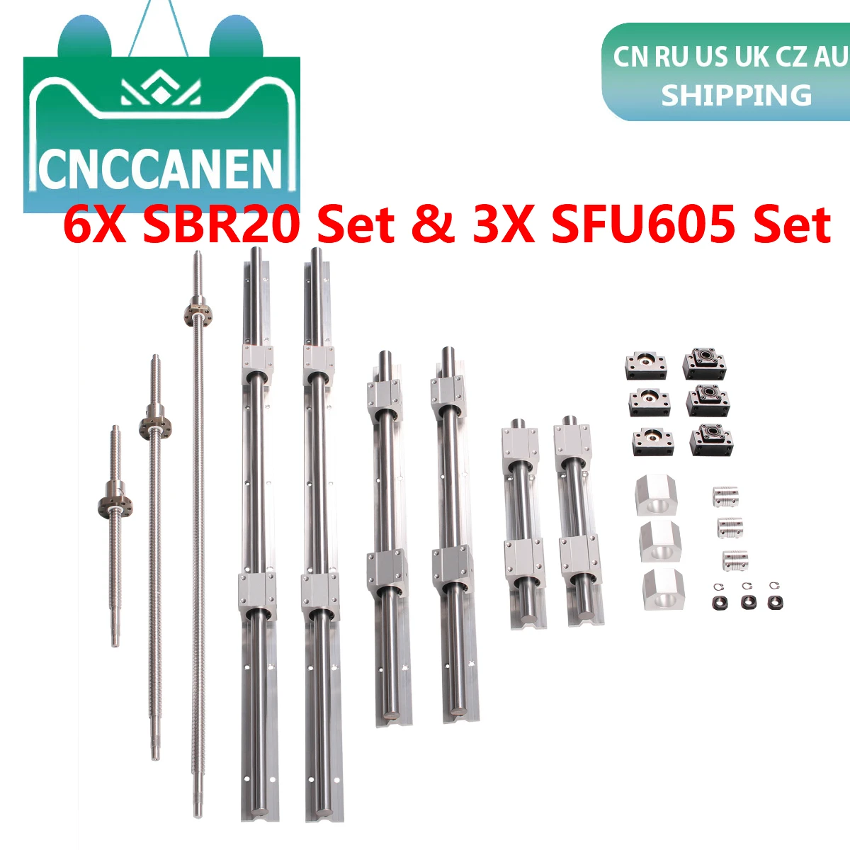 SBR20 CNC Set Linear Guide Any Length 6PCS Linear Rail +12x SBR20UU ...