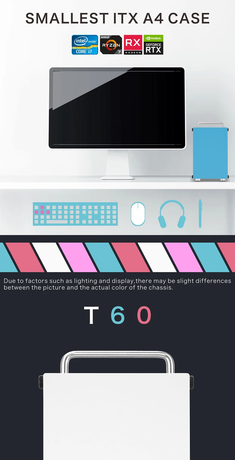 METALFISH T60 A4 미니 ITX 케이스 게임용 컴퓨터 흰색 섀시 미니 PC 컴퓨터 트랜스페어 케이스, USB3.0 ...