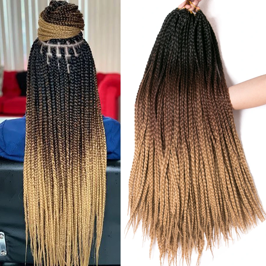 Crochet Braid Synthetic 24 Inch Box Braid 22 Roots/pcs Blonde Ombre ...