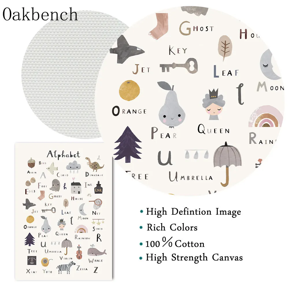 Affiche de l'alphabet ABC avec animaux imprimés, style Boho, arc-en ...