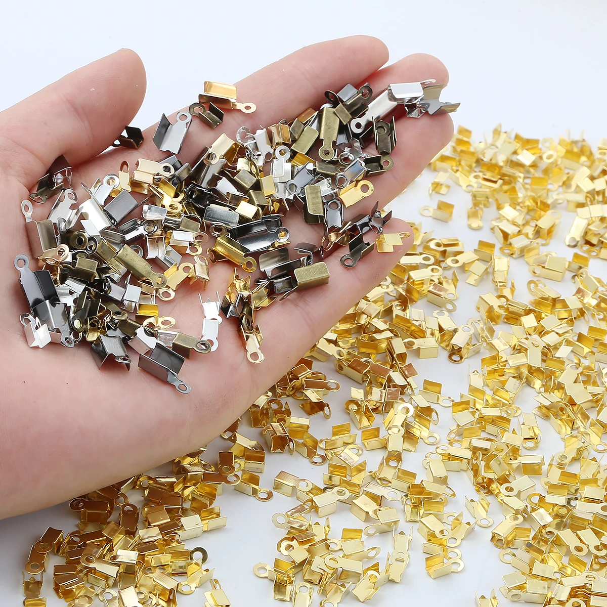 200pcs Iron Clip Buckle Cord End Tip Fold Over Clasp Crimp Bead ...