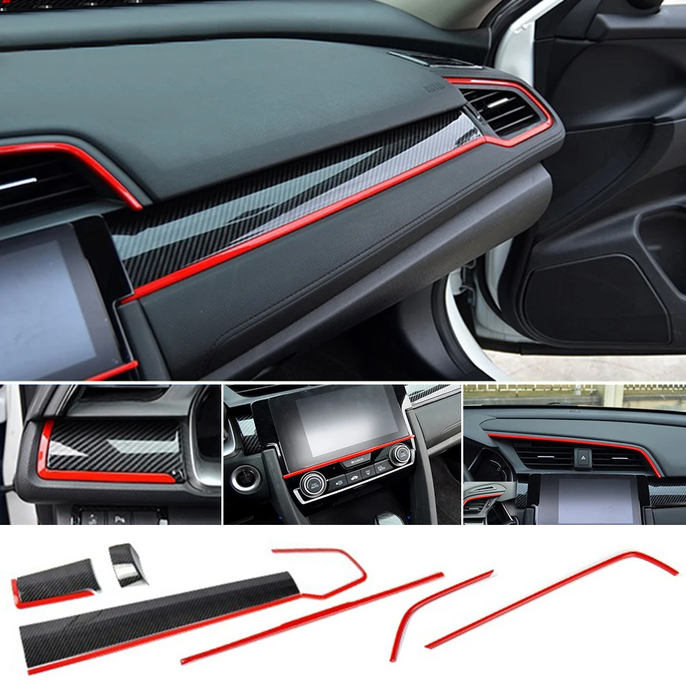 9Pcs Carbon Fiber Car Console Center Dashboard Cover Trim Decorative ...