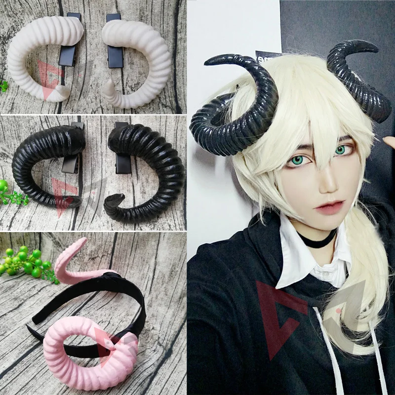 New-Hand-Made-Work-Demon-Devil-Sheep-Cosplay-Horns-Magic-Black-White ...