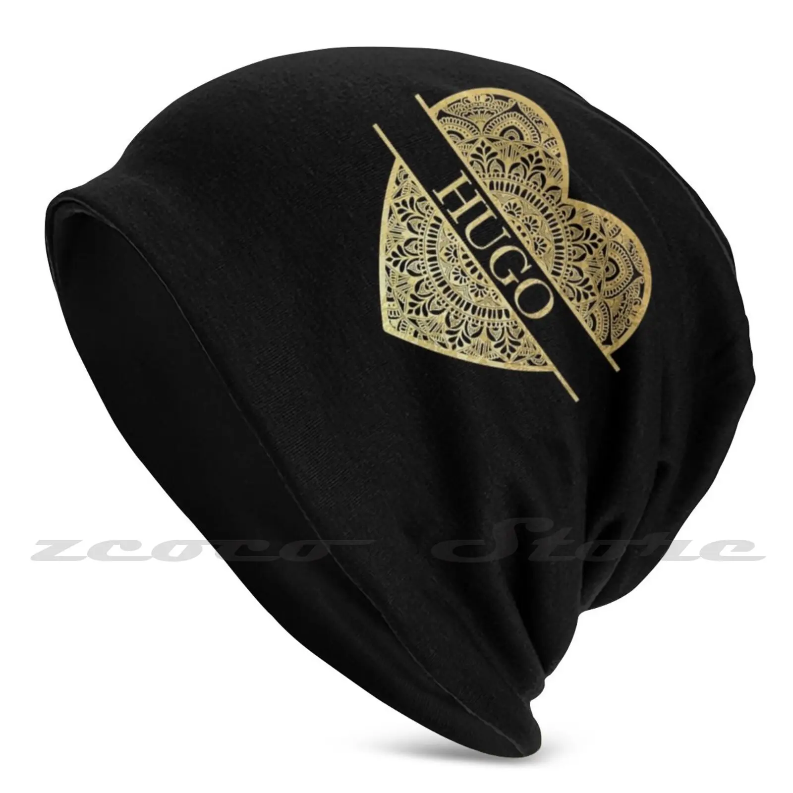 Gold-Heart-Mandala-Hugo-Name-Gift-For-Hugo-Knit-Hat-Elastic-Soft ...