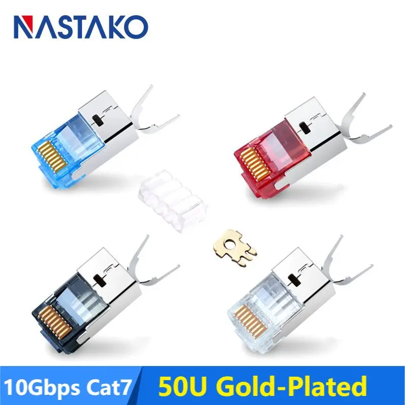 10/50pcs/lot Cat7 RJ45 Connector RJ45 Plug Shielded 1.5mm Holes RJ45 ...