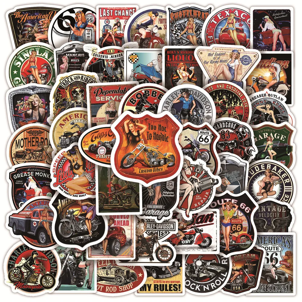 10-30-50PCS-Retro-Motorcycle-Girl-Creative-Helmet-DIY-Sticker-Sticker ...