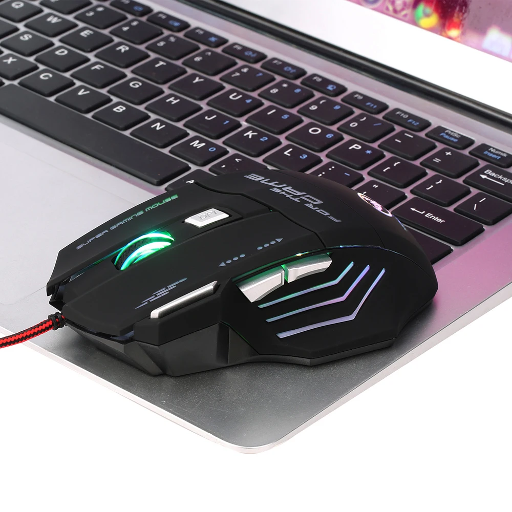 Mouse ergonômico para jogos de computador, com 6 botões, led, 5500 dpi, silencioso, com luz de ...