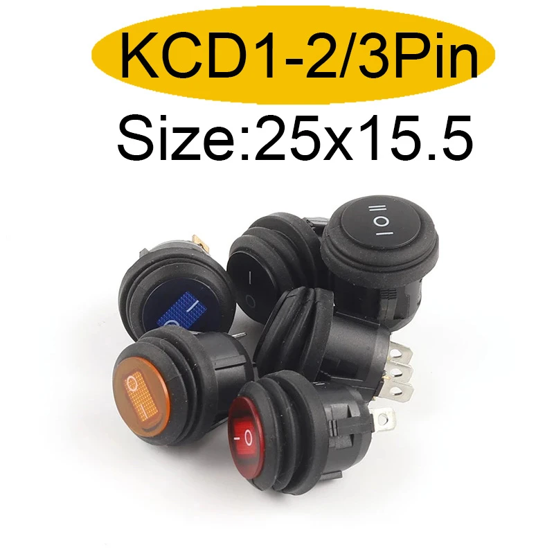 5pcs 2/3pin 25mm 6a/10a 250v Round Rocker Dot Boat Led Light waterproof ...