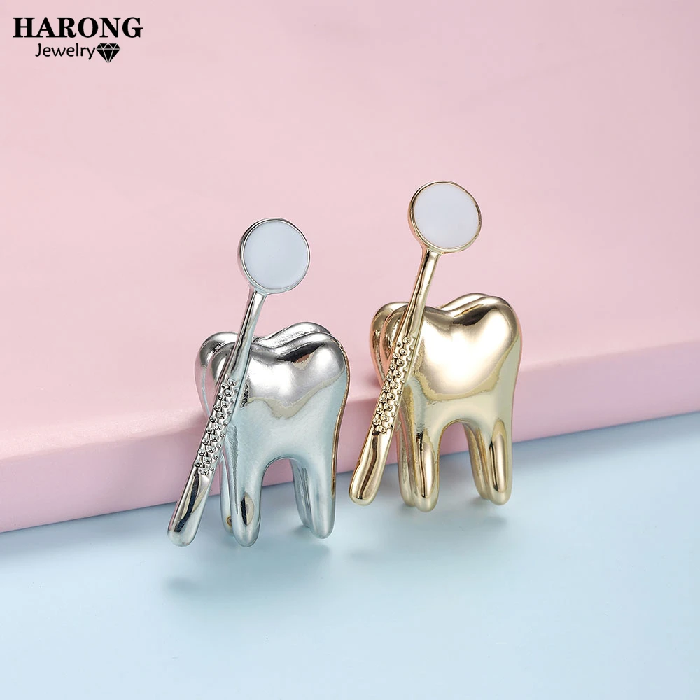 2 Color Classic Medical Cute Tooth Shape Brooch Zinc Alloy Gold Plated ...
