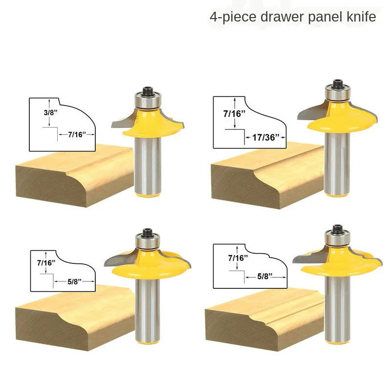 High Grade 4 Pcs Drawer Front & Cabinet Door Front Router Bit Set 1/2 ...