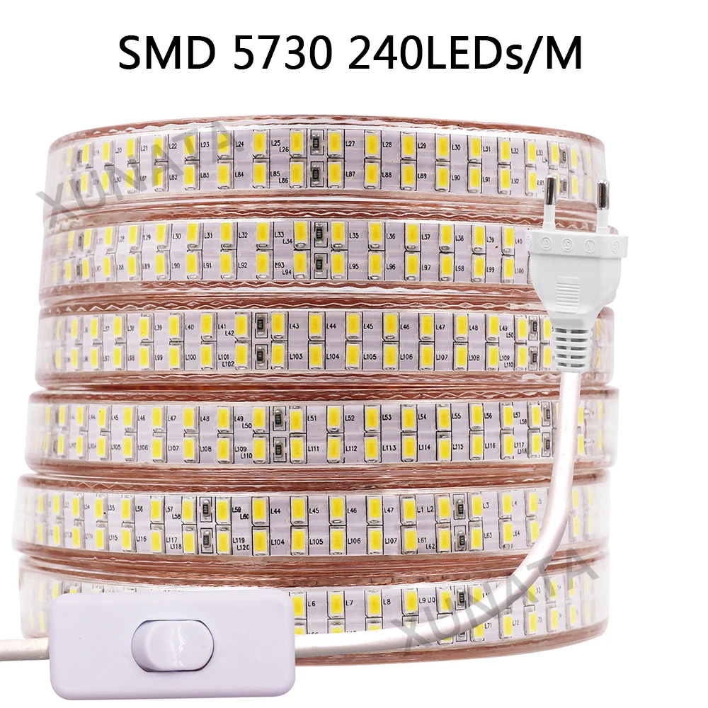 220V LED Strip Light with Switch SMD 5730 2835 5050 Flexible Led Tape ...