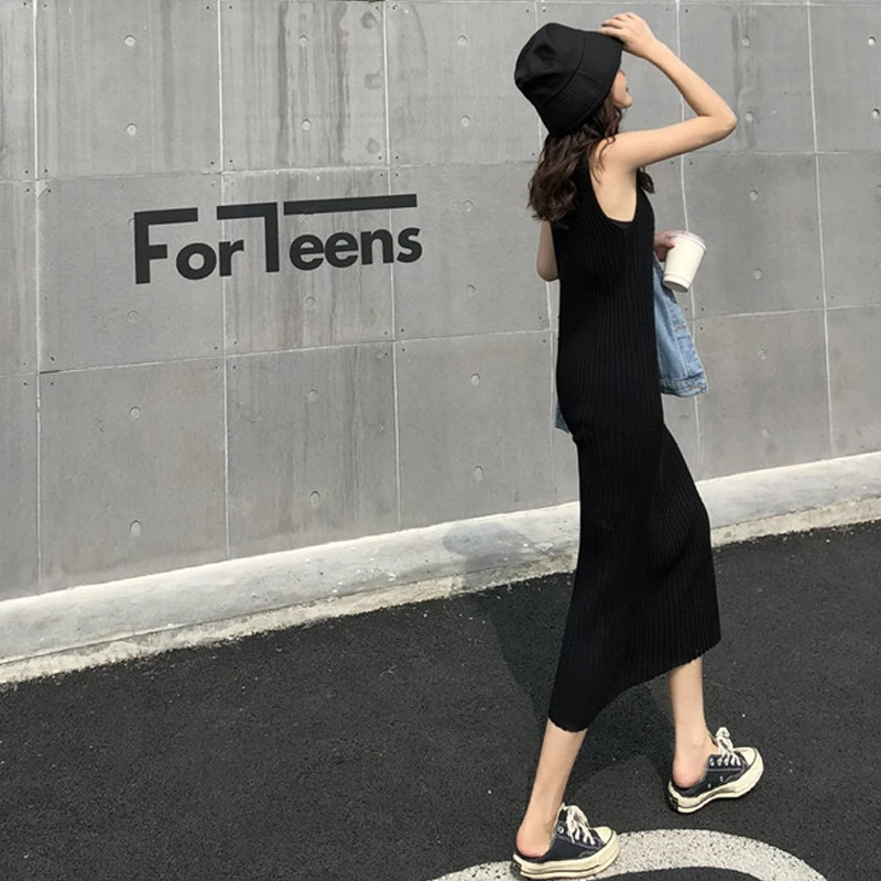 Robe longue tricotée pour femmes - Black[B8527] - Col en V - Maxi ...