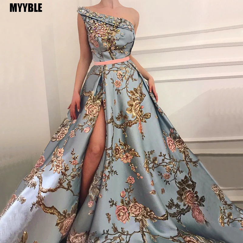 Sexy-One-Shoulder-Side-Split-Prom-Dresses-2020-Floral-Print-Crystal ...