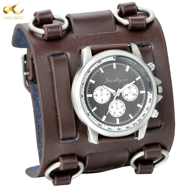 Lancardo Men's Watches Punk Retro Tachymetre Wide Strap Watch Male ...