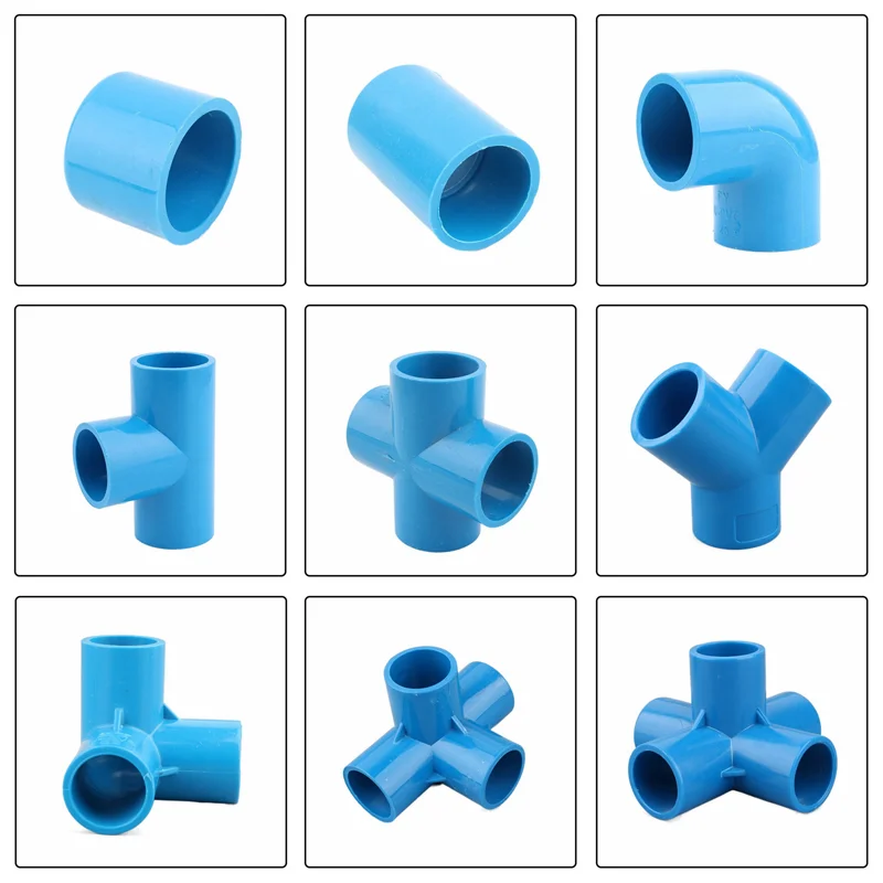 Blue 20/25/32mm PVC Pipe Fittings Straight Elbow Tee Cross Connector ...