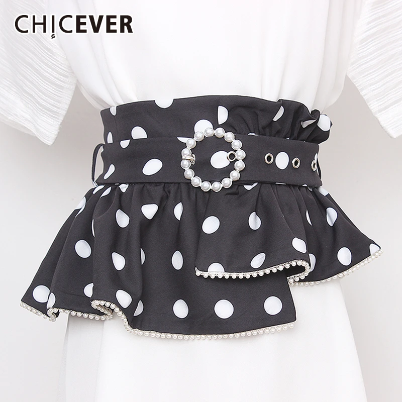 CHICEVER Patchwork Ruffle Dot Hit Color Belt Women High Waist Tunic ...