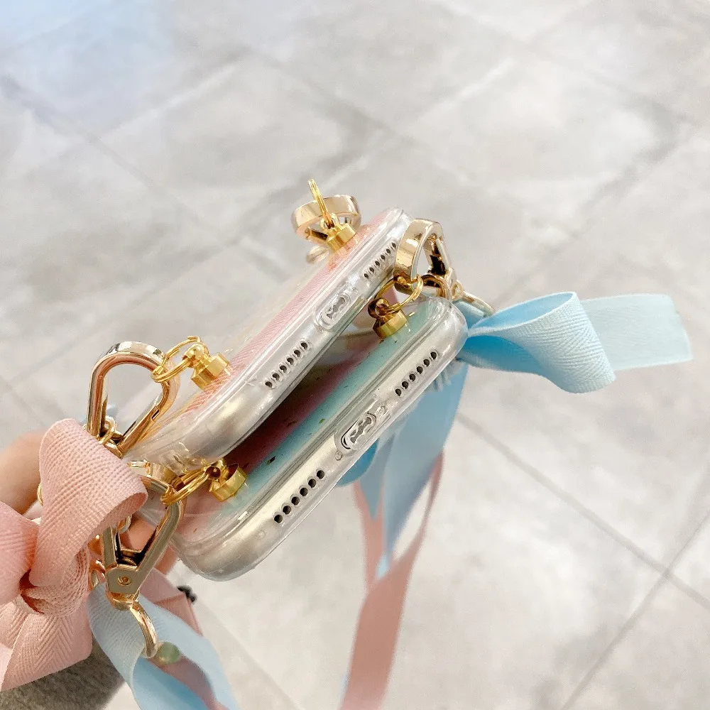 เคส iphone Epoxy Marble Crossbody Necklace Chain Phone Case For iPhone ...