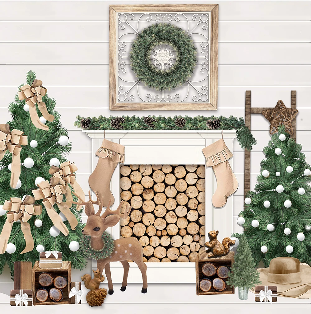 Christmas-Background-With-Fireplace-Warm-Photography-Backdrop-Wood ...