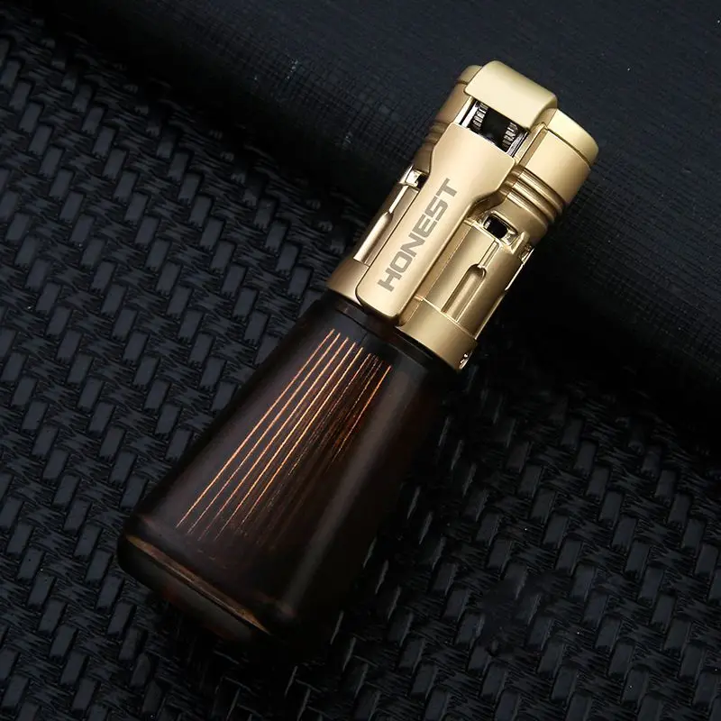 HONEST-Windproof-Triple-Flame-Jet-Lighter-Unusual-Butane-Gas-Grinding ...