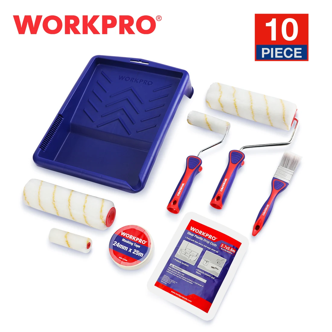 Workpro 10pcs Paint Roller Kit 9" 4'' Roller Set Multifunctional Paint ...