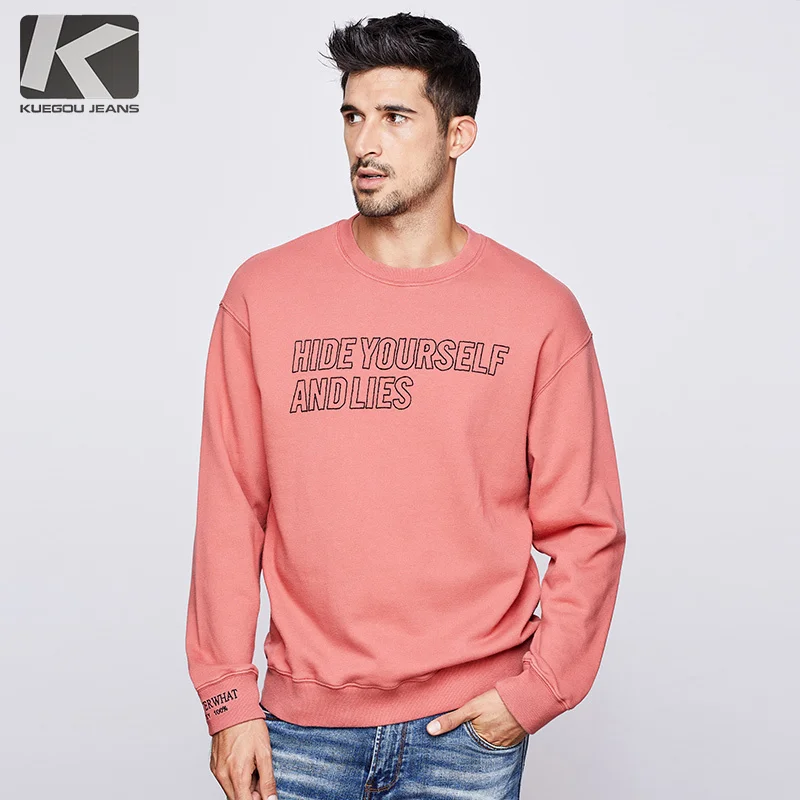 KUEGOU sudaderas con bordado de algodón con letras para hombre, ropa ...